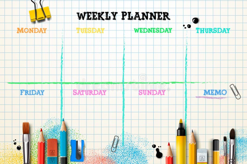Weekly Planner Template. Organizer and Schedule with Place for Memo ...