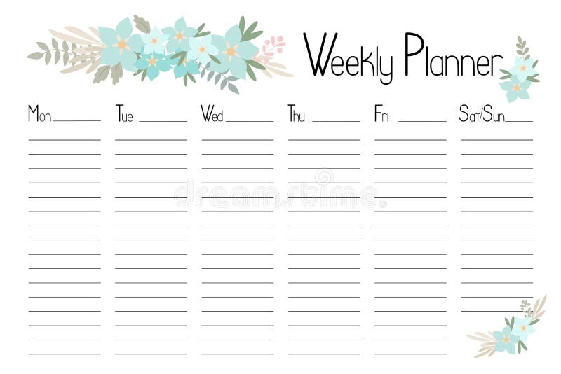 Weekly Planner Template Simple Floral Illustration, Organizer for daily ...