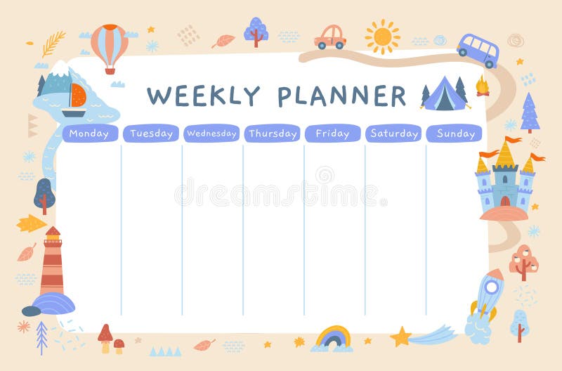 Weekly Planner Vector Template Stock Vector - Illustration of cute ...