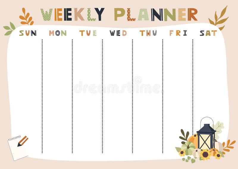 Weekly Planner Template. Vector Illustration with Autumn Elements Stock ...