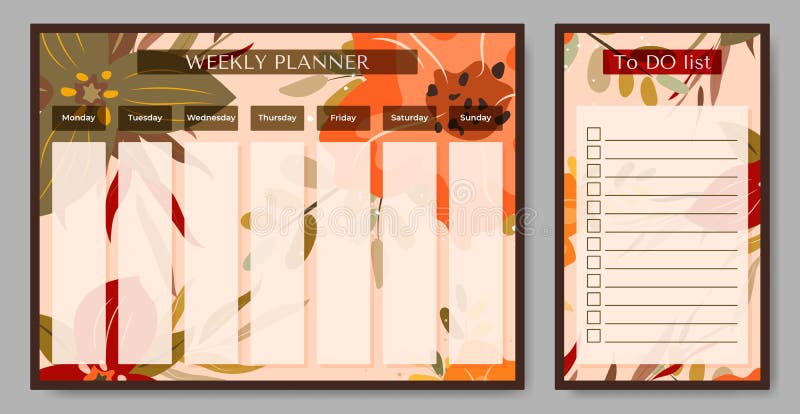 Weekly Planner with To Do List on Floral Backdrop. Stock Illustration ...
