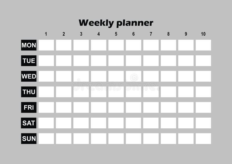 Weekly Planner, Vector Icon, Black and White Color Stock Vector ...