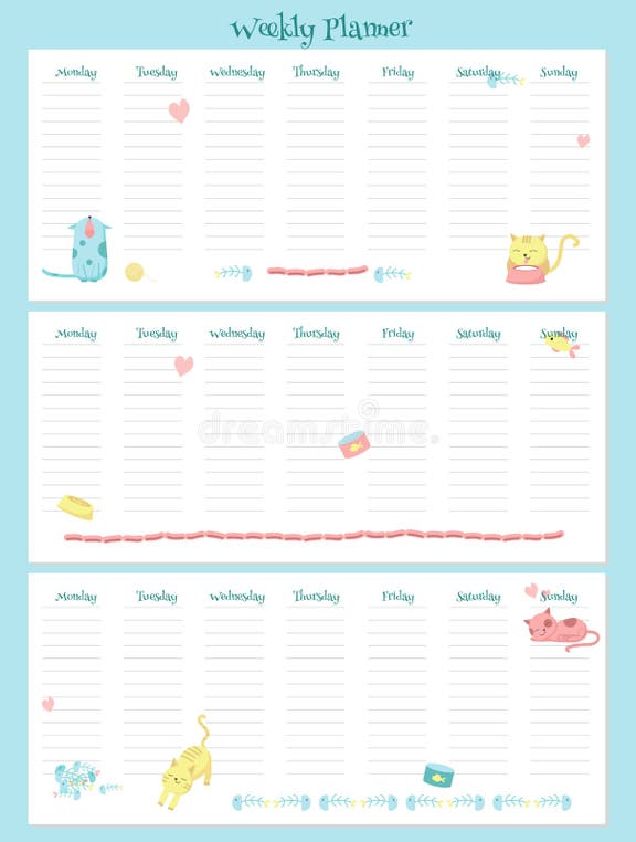 Weekly Planner Vector Template with Cute Cats Stock Vector ...