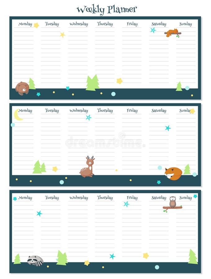 Planner Calendar Vector Template with Cute Animals Stock Vector ...