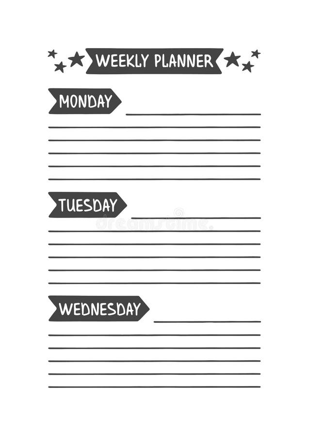 Weekly Planner. Vector Template on White Background Stock Vector ...