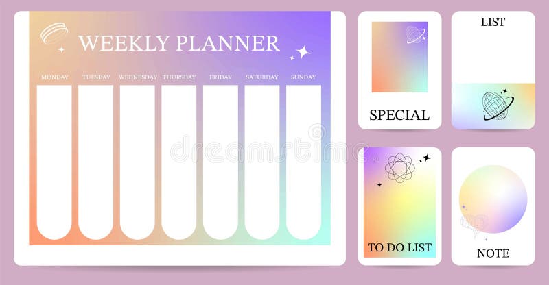 Weekly Planner.week Start on Sunday with Gradient Style that Use for Horizontal Digital Stock ...