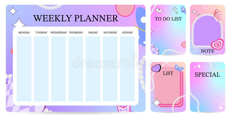 Weekly Planner.week Start on Sunday with Gradient Style that Use for ...