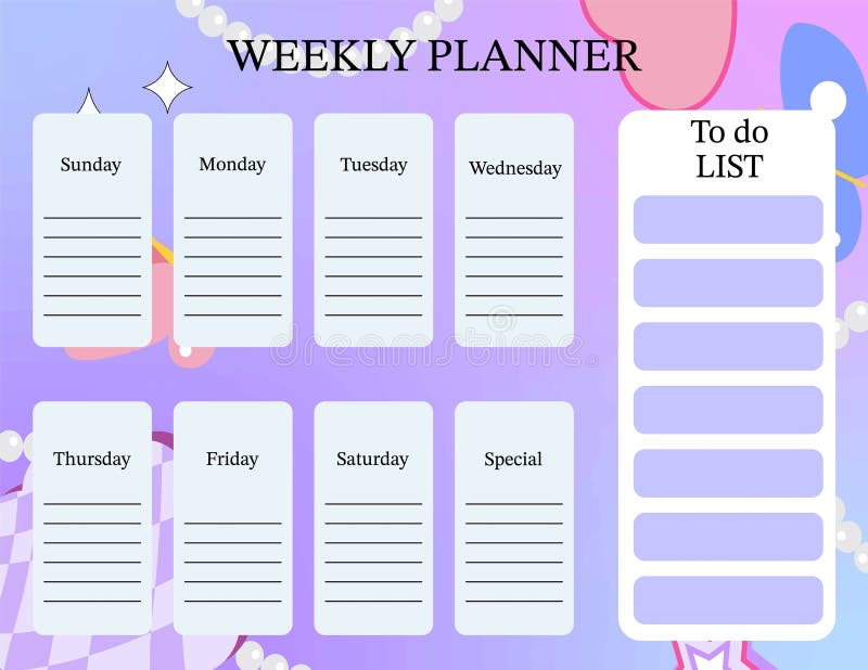 Weekly Planner.week Start on Sunday with Gradient Style that Use for ...