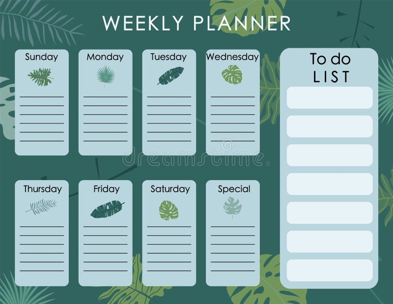 Weekly Planner.week Start on Sunday with Safari Style that Use for ...