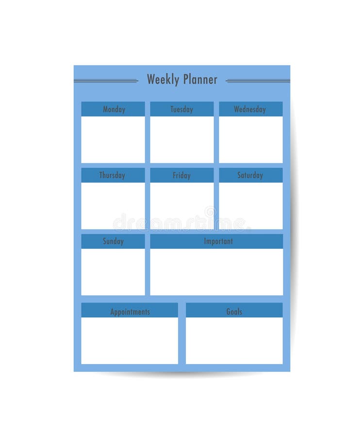 Weekly Planning, Blank Template. Vector Digital Planner Illustration ...