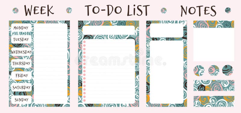 Weekly daily Planning Set Template. To-do List, Notes, Memo Sheet and ...