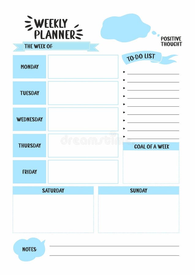 Weekly Printable Planner Schedule for Everyday A4 Stock Illustration ...