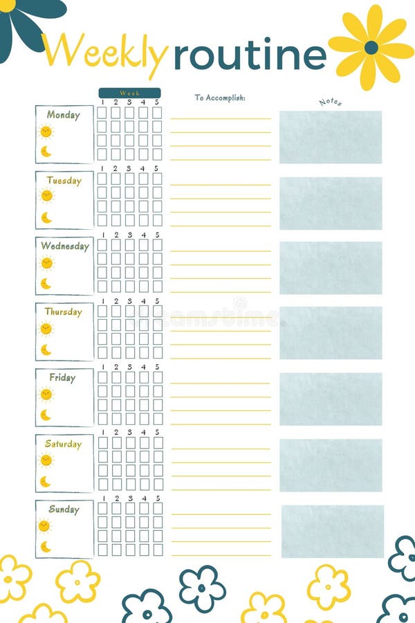 Weekly Routine Planner Digital Printable Blank Template Insert Stock ...