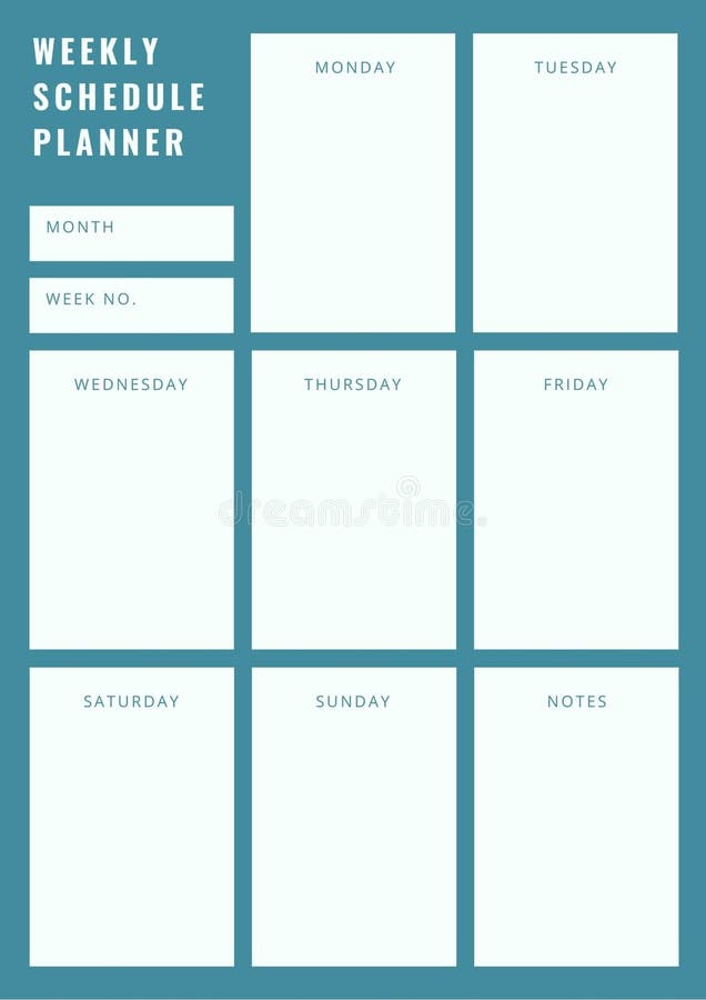 Weekly Schedule Planner. Blue Colour. Stock Illustration - Illustration ...