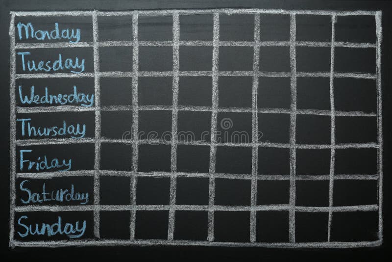 Weekly School Timetable Drawn with Colorful Chalk on Blackboard Stock ...
