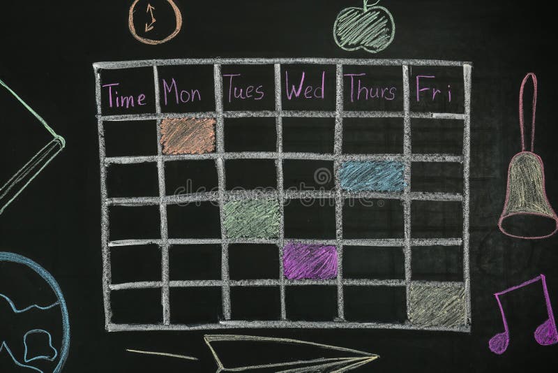 Weekly School Timetable Drawn with Colorful Chalk on Blackboard Stock ...