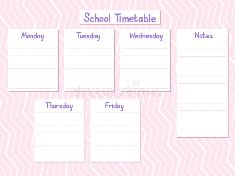 Weekly School Timetable with Notes Section Stock Illustration ...