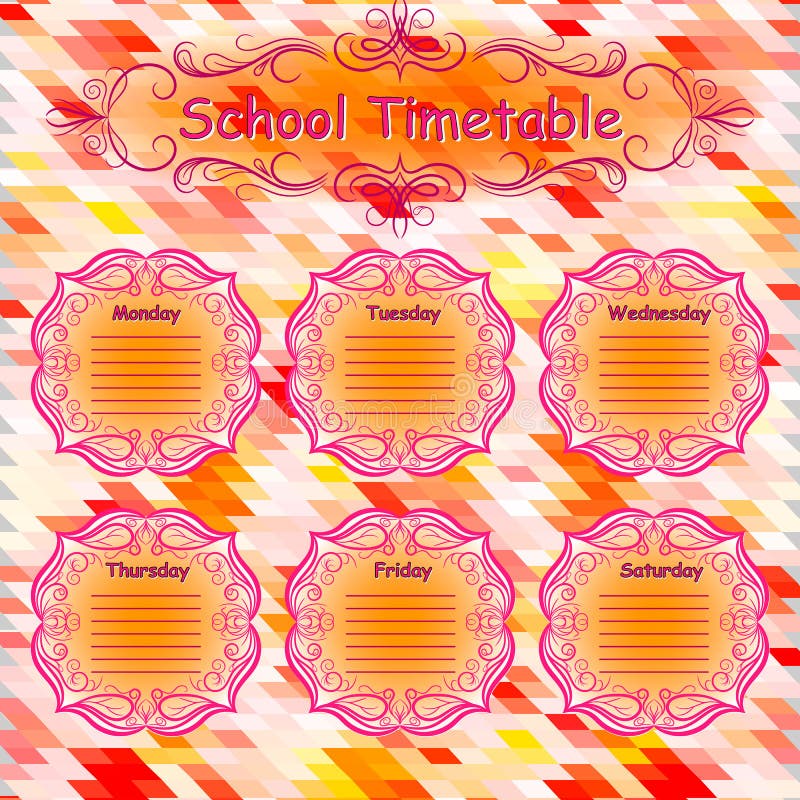 Weekly School Timetable. Schedule Stock Vector - Illustration of pencil ...