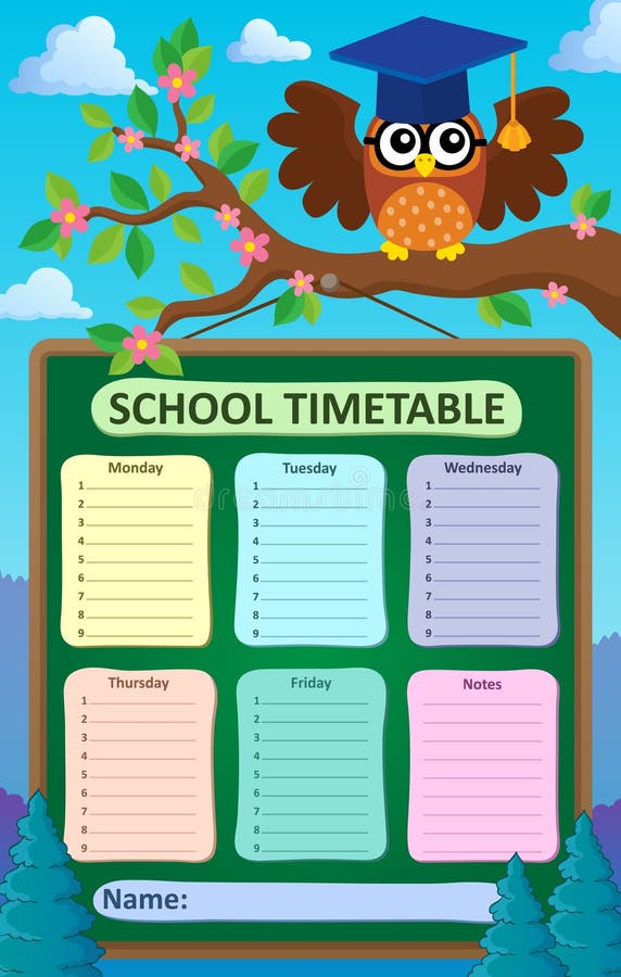 Weekly School Timetable Subject 5 Stock Vector - Illustration of bird ...