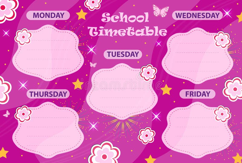 Weekly School Timetable Template with Cute Design Elements. Weekday ...