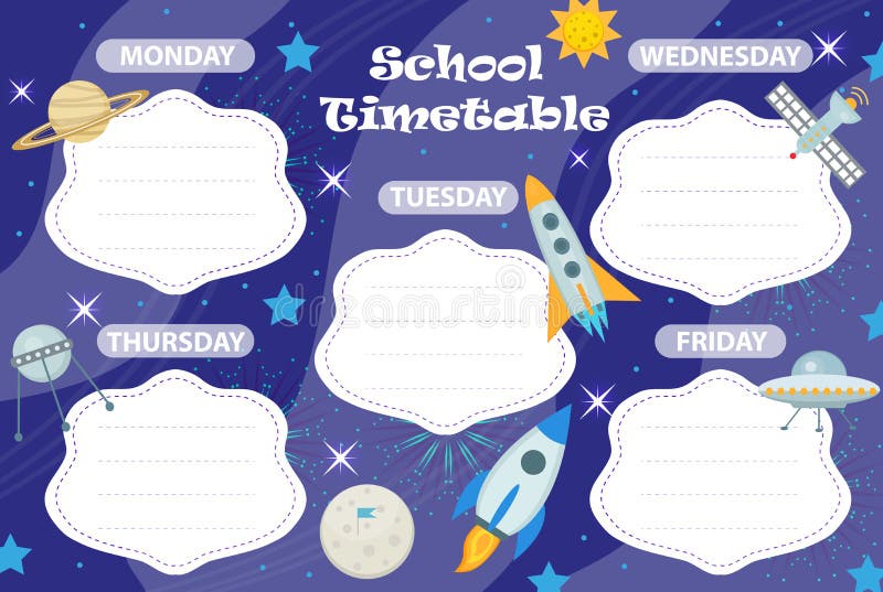Weekly School Timetable Template with Cute Design Elements. Weekday ...