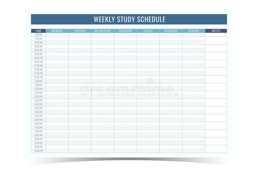 Weekly Study Schedule Template Stock Vector - Illustration of meeting ...