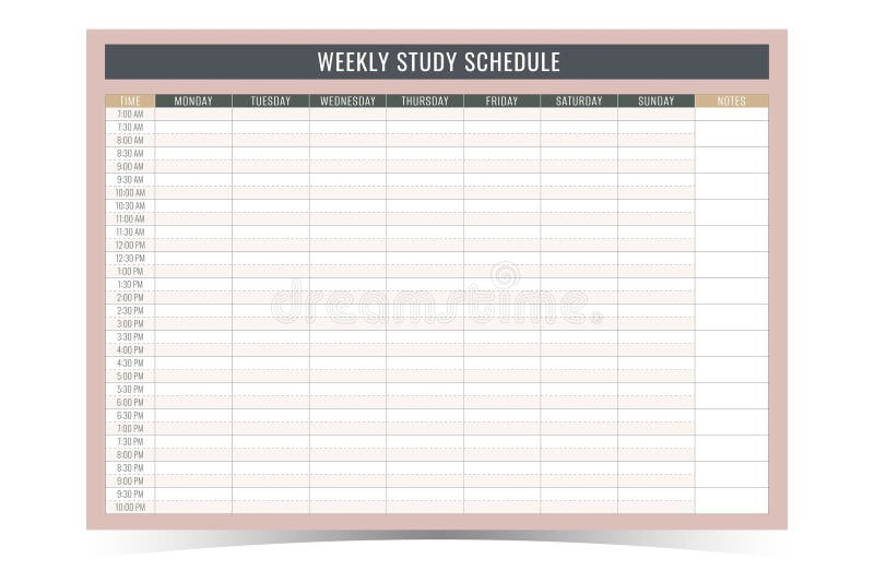 Isolated Weekly Study Schedule Template Stock Vector - Illustration of ...