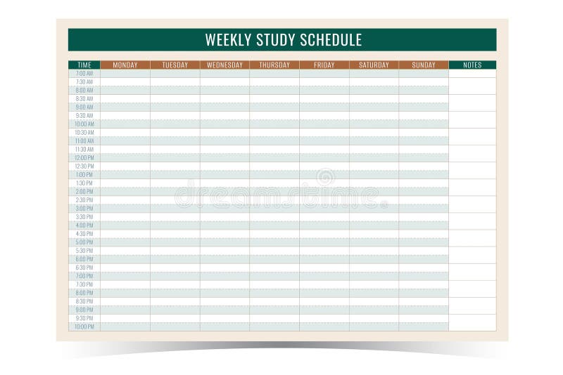 Weekly Study Schedule Template Stock Vector - Illustration of vector ...