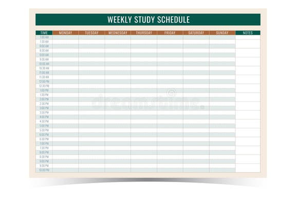 Weekly Study Schedule Template Stock Vector - Illustration of colorful ...