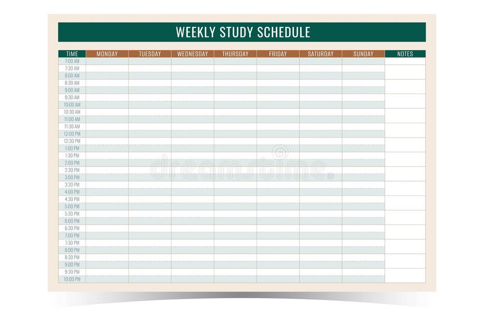 Weekly Study Schedule Template Stock Vector - Illustration of colorful ...