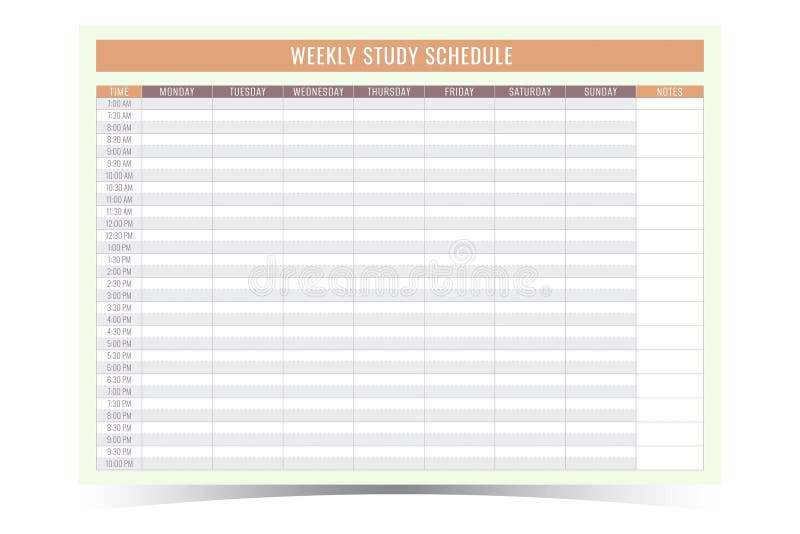 Weekly Study Schedule Template Stock Vector - Illustration of blue ...