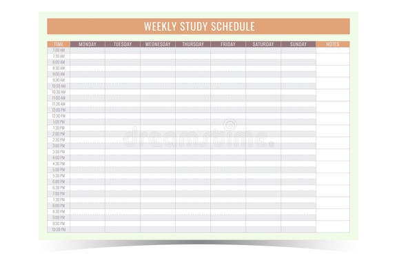 Weekly Study Schedule Template Stock Vector - Illustration of template ...
