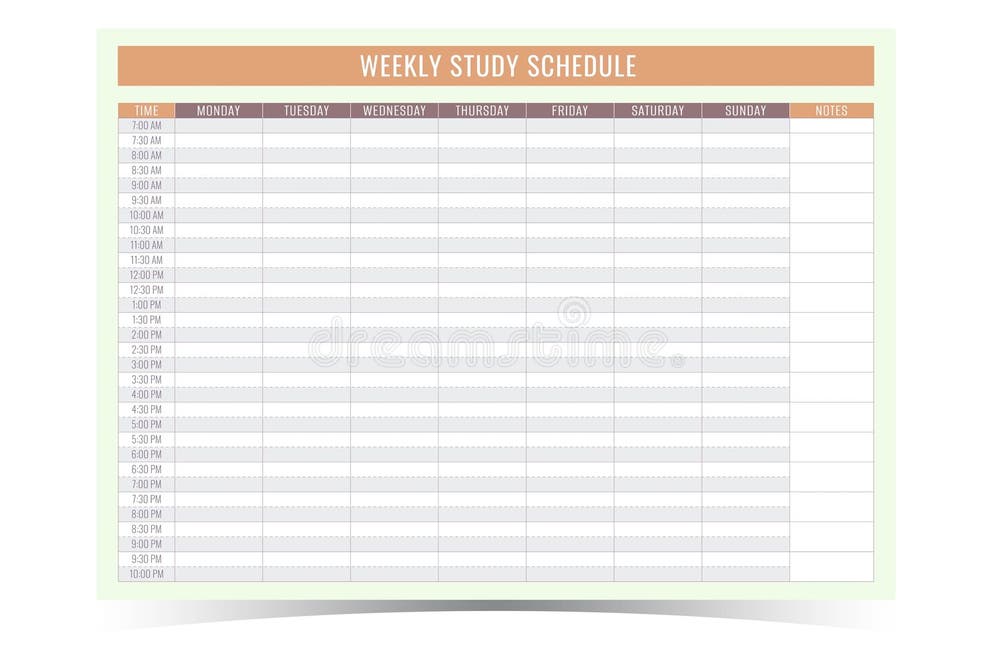 Weekly Study Schedule Template Stock Vector - Illustration of template ...