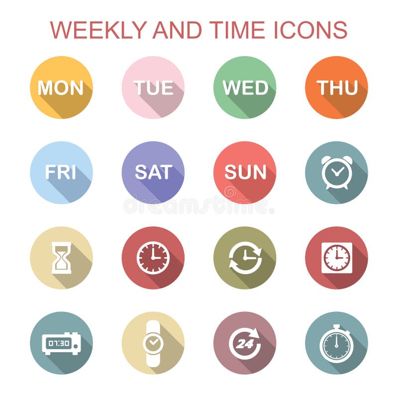 Weekly and Time Long Shadow Icons Stock Vector - Illustration of diary ...