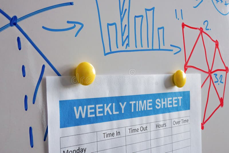 Weekly Time Sheet Pinned To the Whiteboard in the Office. Stock Photo ...