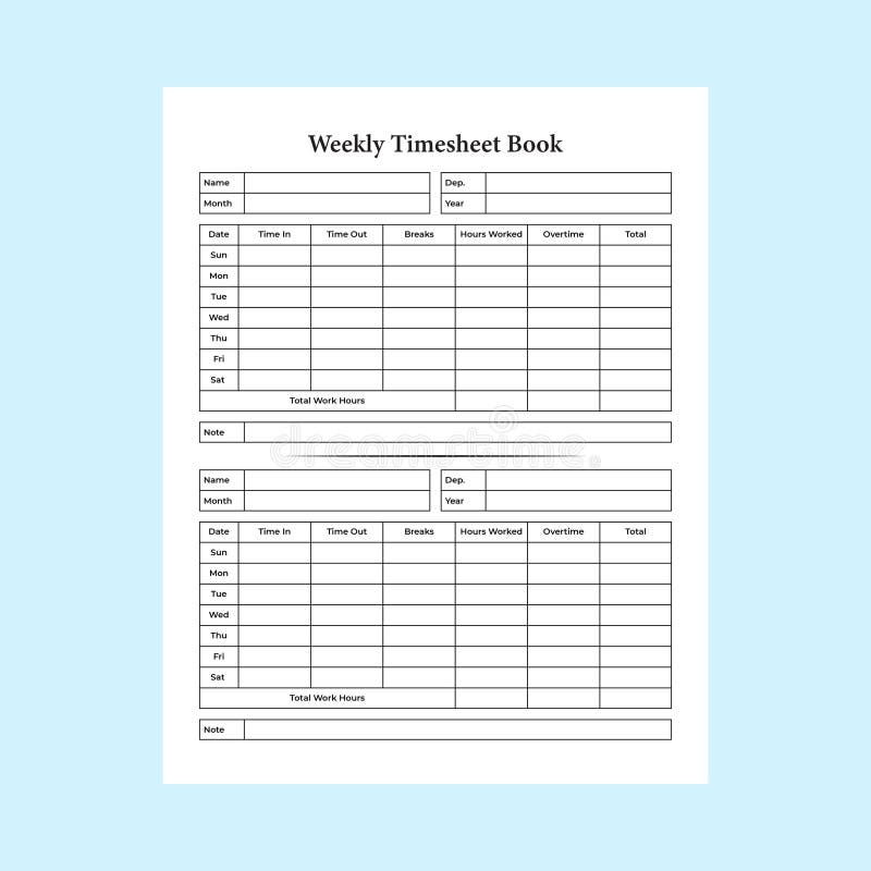 Weekly Timesheet Log Book KDP Interior. Time Management and Employee ...