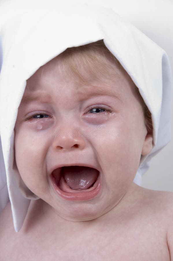Weeping Cute Baby with Chef Cap and Pot Stock Image - Image of cooking ...