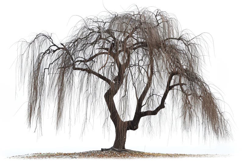 Weeping Willow with Long, Flowing Branches, Isolated on White ...