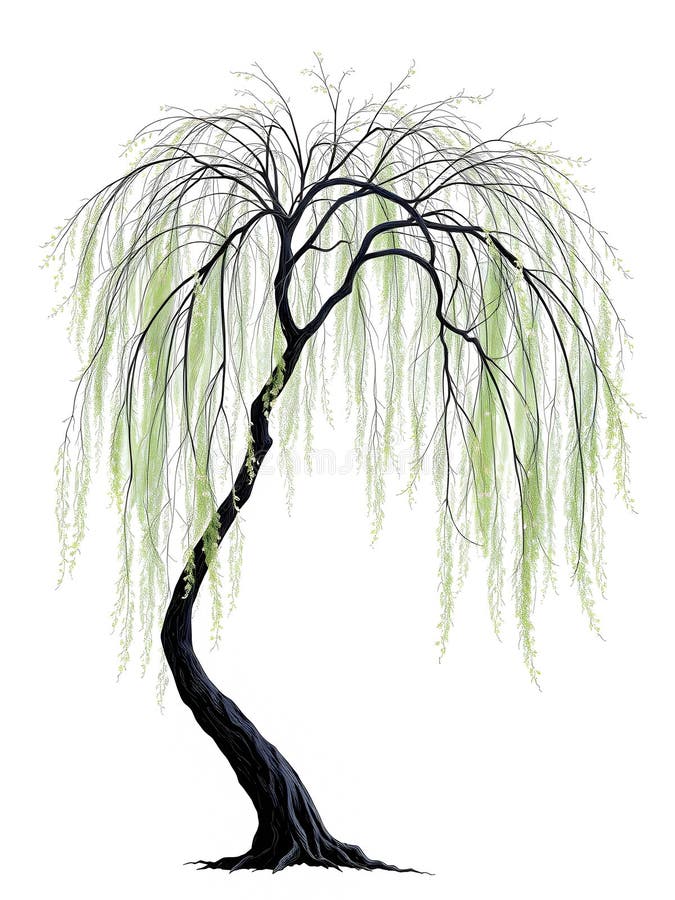Weeping Willow Tree Isolated on White Background Stock Illustration ...