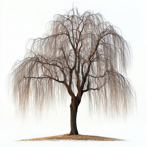 Weeping Willow Tree with Long Drooping Branches Isolated on White Stock ...