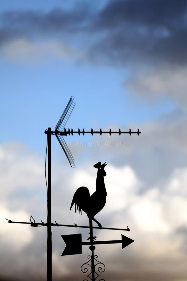 Weerhaan en TV antene stock afbeelding. Image of wind - 7054793