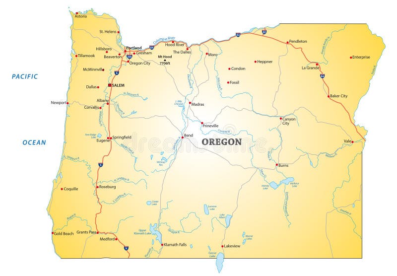 Kaart van Oregon stock illustratie. Illustratie bestaande uit portland ...