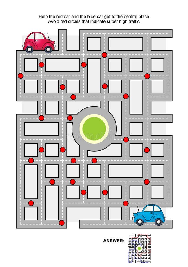 Weglabyrint Met Rode En Blauwe Auto's Vector Illustratie - Illustration ...