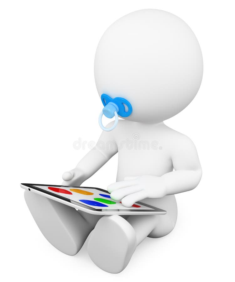 Weiße Leute 3D. Baby, Das Mit Einer Tablette Spielt Stock Abbildung ...