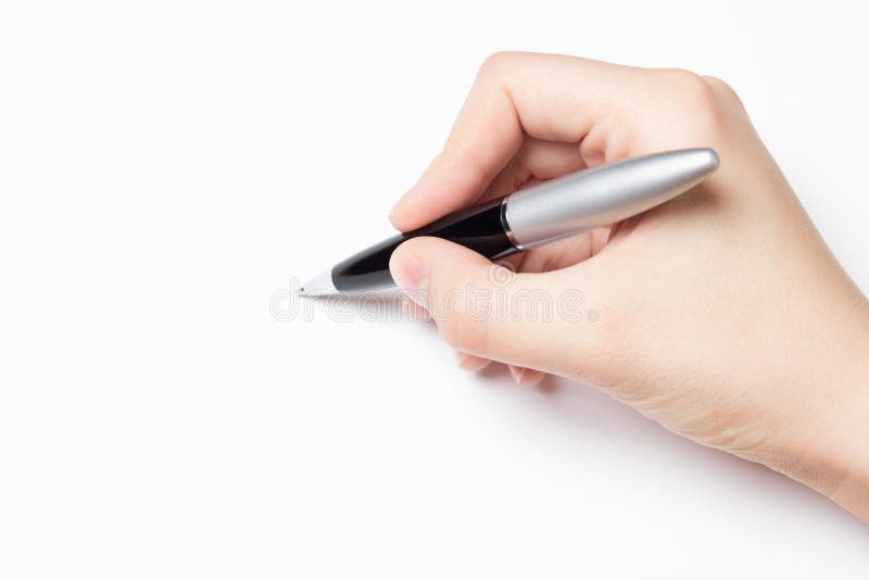 Weibliche Hand Mit Stift über Weiß Stockbild - Bild von kalligraphie ...