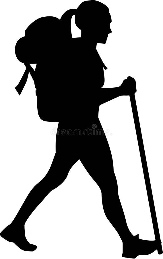 Weiblicher Wanderer vektor abbildung. Illustration von schattenbild ...