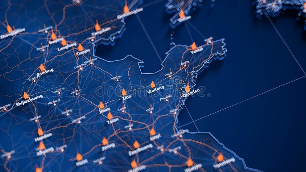 Weifang Map Big Data Visualization. Futuristic Map Infographic of City ...