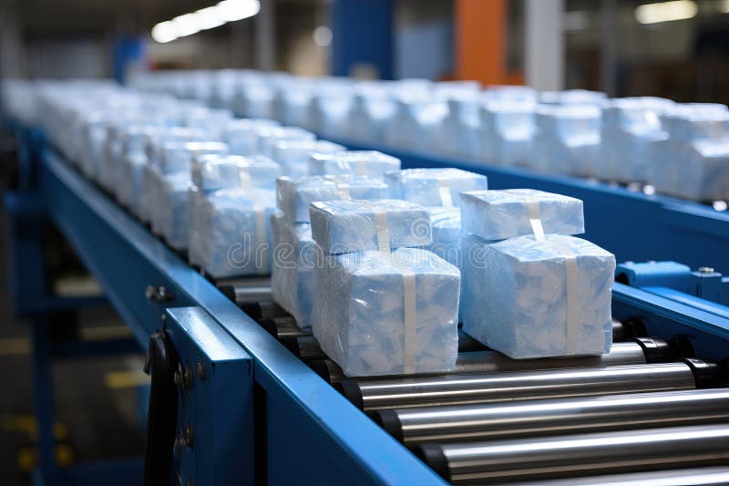 Weighed and Compressed Salt Cubes on a Conveyor Line. Stock Image ...