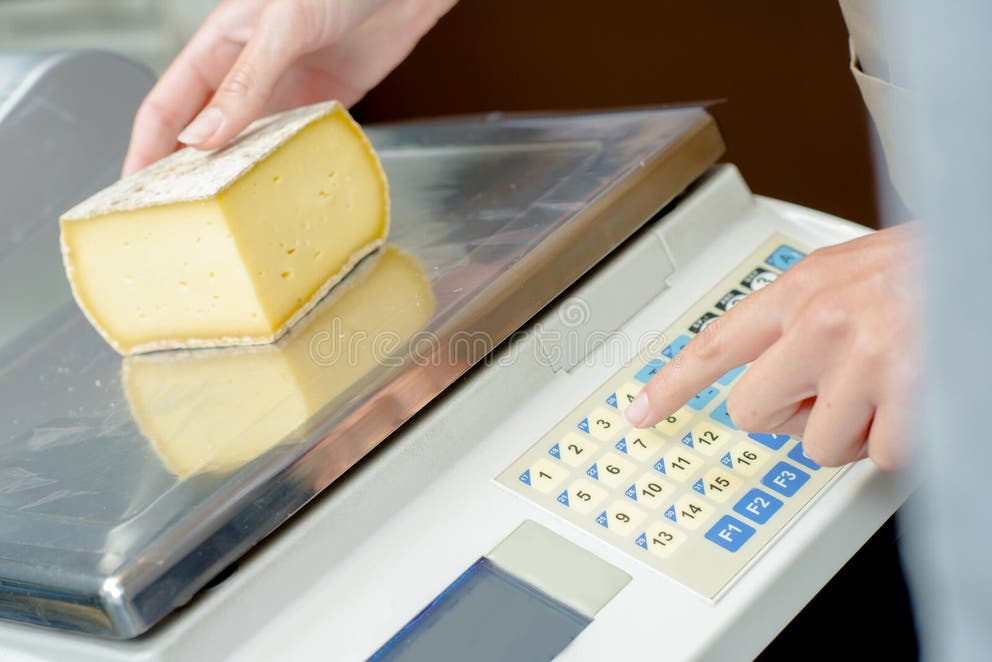 Weighing Chunk Cheese on Scales Stock Photo - Image of customer, cheese ...