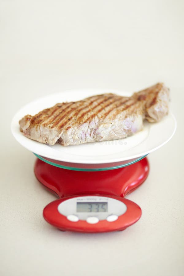 Weighing Dinner, Scale and Measuring Beef for Calories, Nutritional ... Weighing Dinner, Scale and Measuring Beef for Calories, Nutritional ...